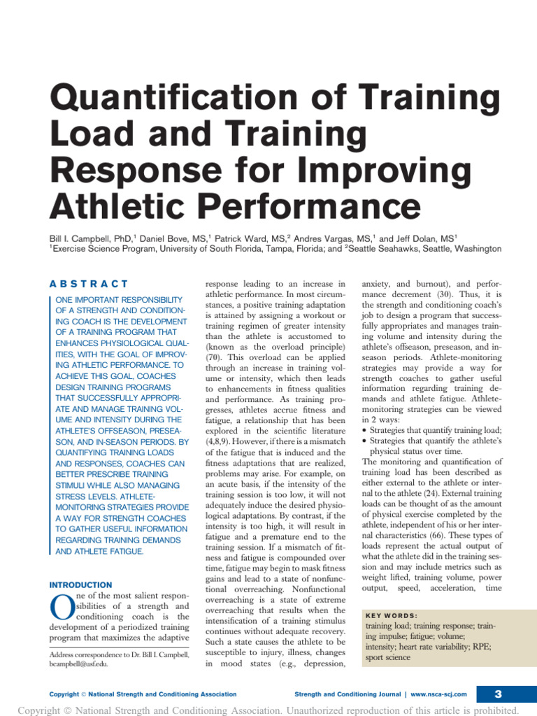Quantification of Training Load and Training Response For Improving ...