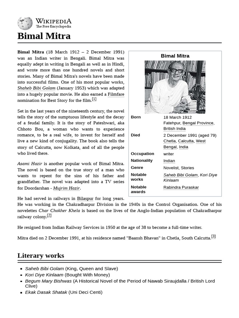 Bimal Mitra | PDF | Bengal | Novels