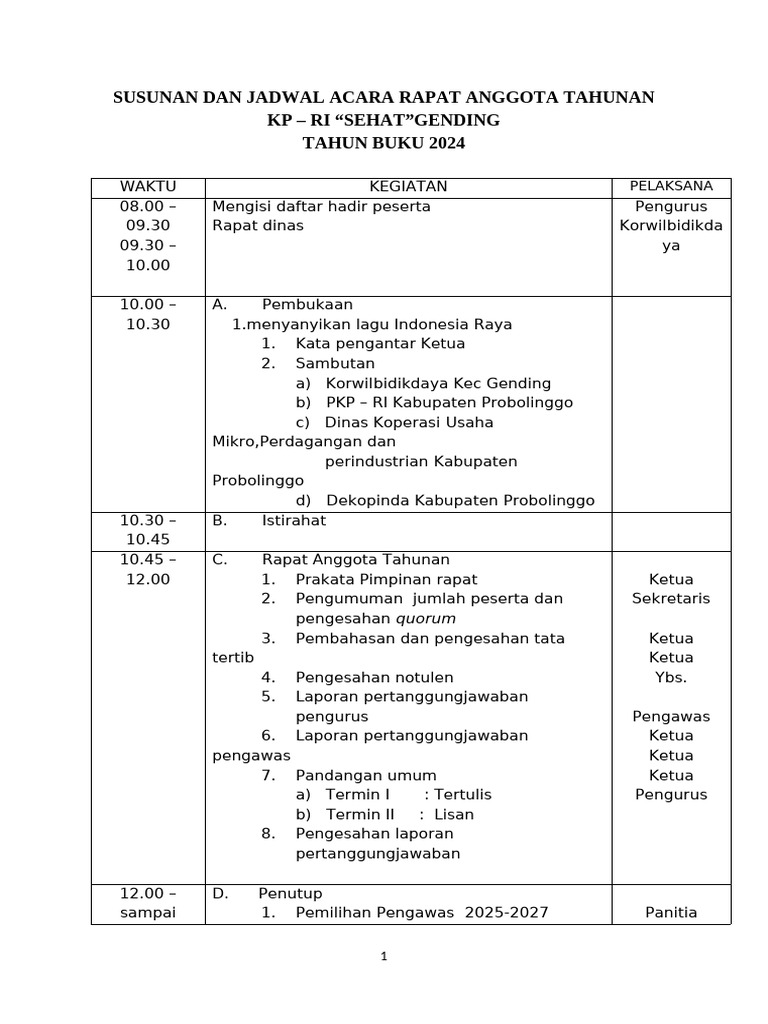 3. SUSUNAN DAN JADWAL ACARA RAPAT ANGGOTA | PDF