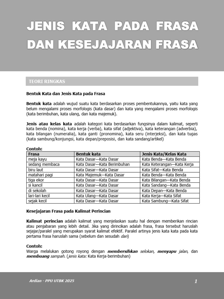 Jenis Kata dan Kesejajaran Frasa | PDF