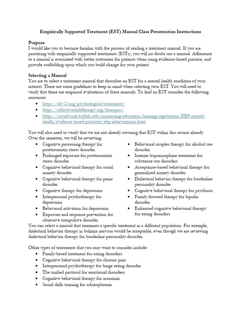 Empirically-Supported Treatment (EST) Manual Class Presentation ...