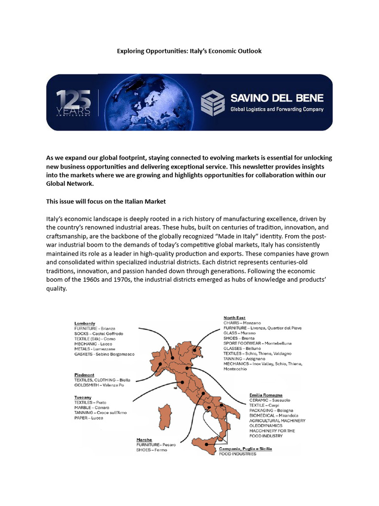 Italy's Economic Outlook & Opportunities | PDF | Italy | Logistics