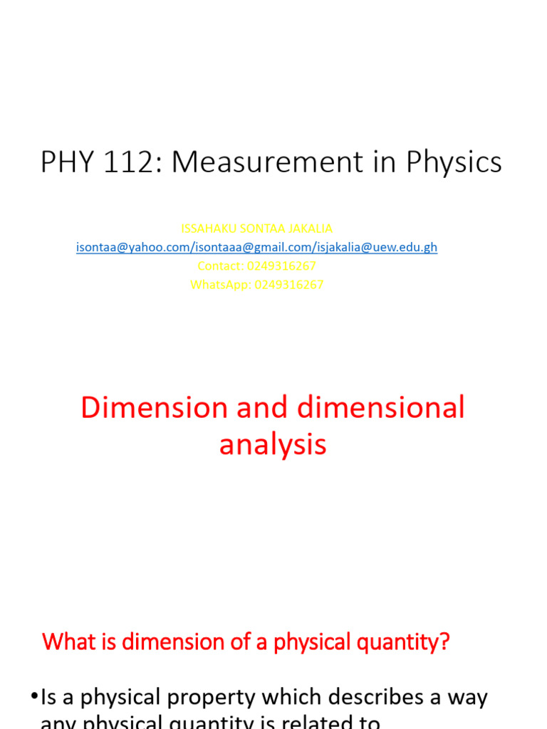 PHY 112 - Measurement in Physics - Dimensional Analysis - 23 - UPDATED ...