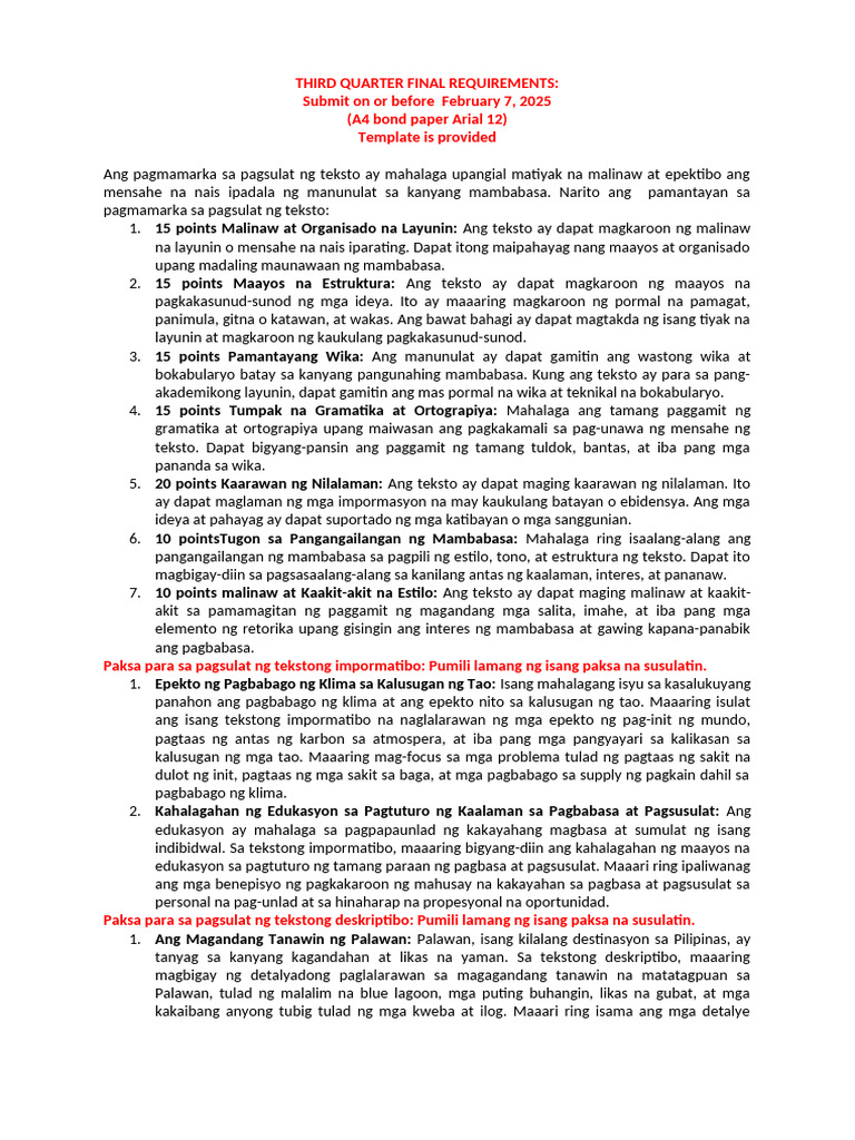 3rd Quarter Final Requirement | PDF