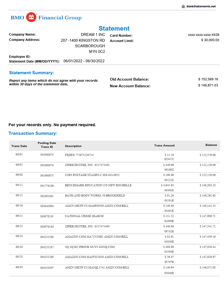 BMO Bank Statement JUNE | PDF | Payments | Cheque