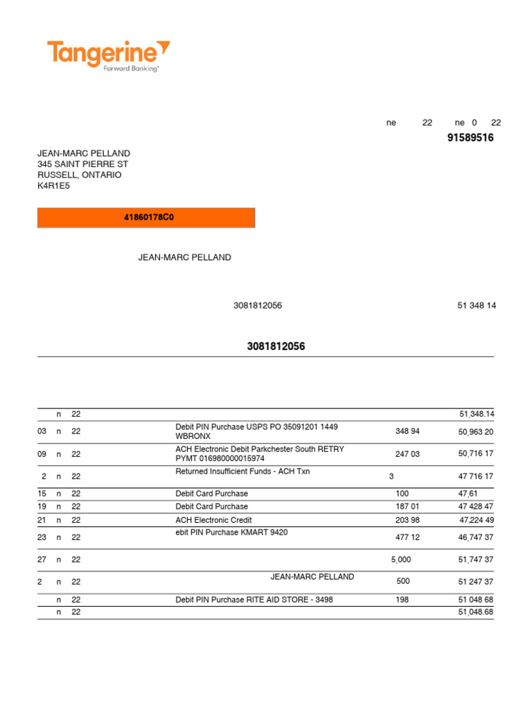 Tangerine EStatement June30 | PDF | Debit Card | Savings Account