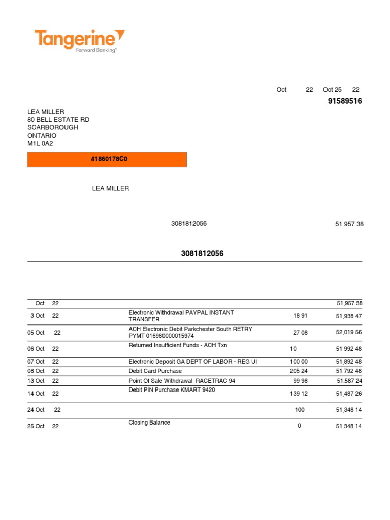 Tangerine EStatement August | PDF | Debit Card | Banks