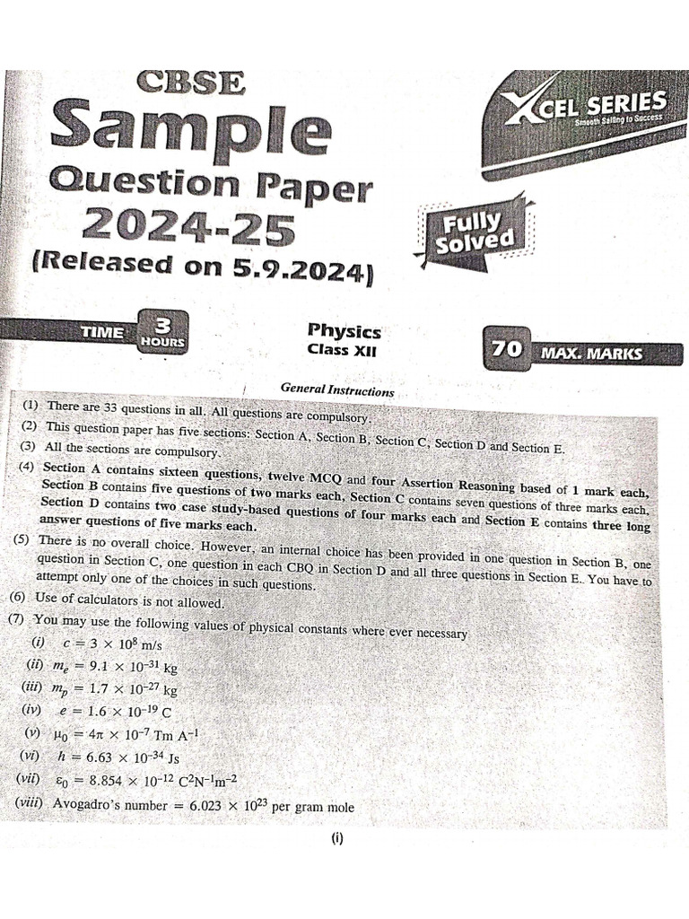 Physics Sample Paper | PDF