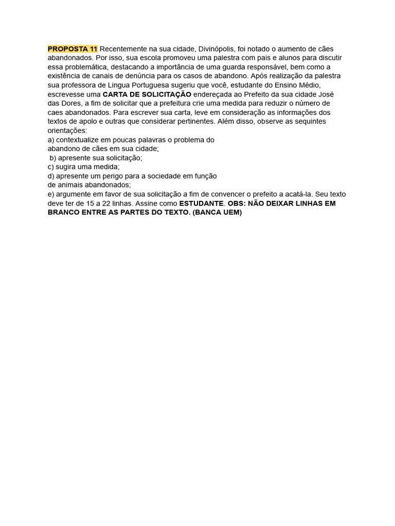 Copy of Proposta Carta de Solicitação UEM | PDF