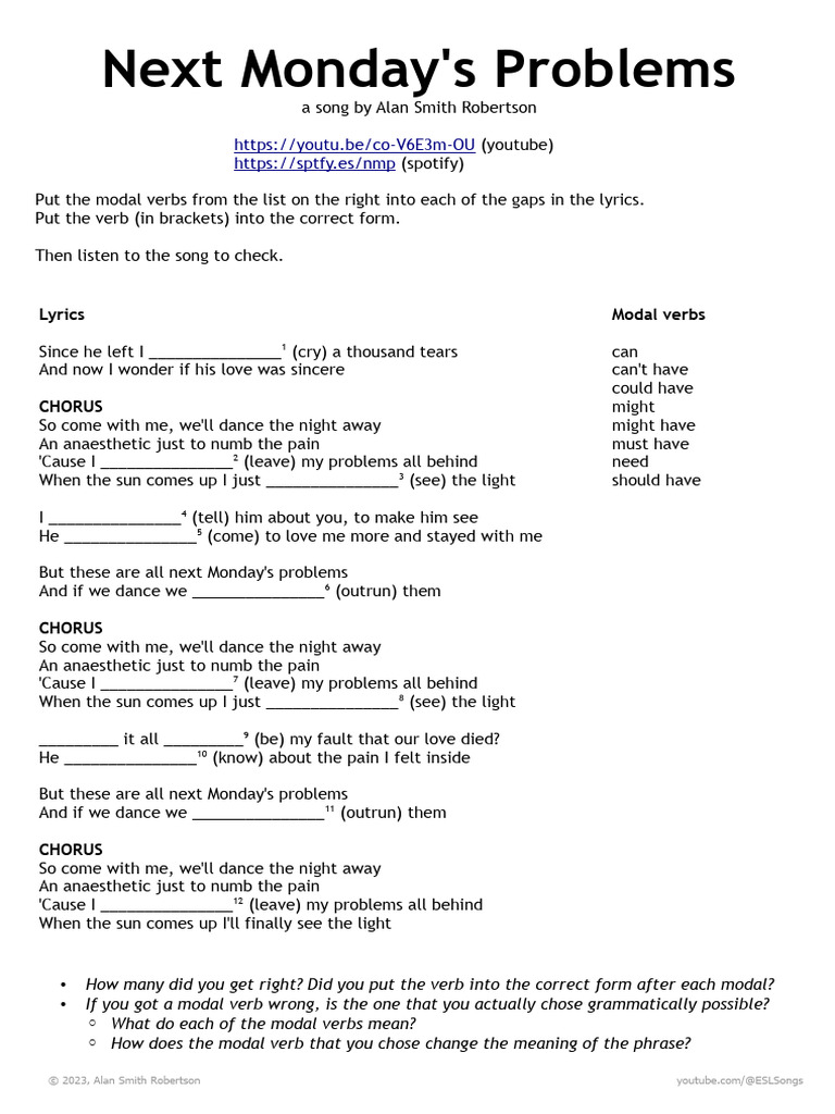 Next Mondays Problems Worksheet | PDF