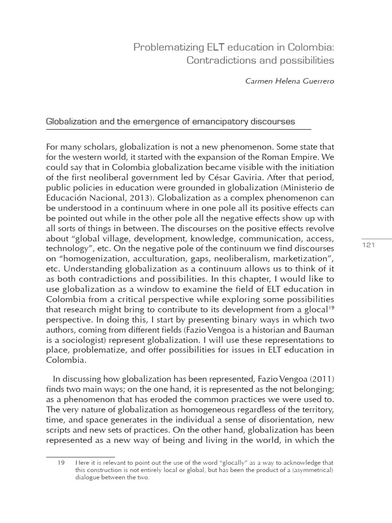 READING 1 - Problematizing ELT Education in Colombia Contradictions and ...