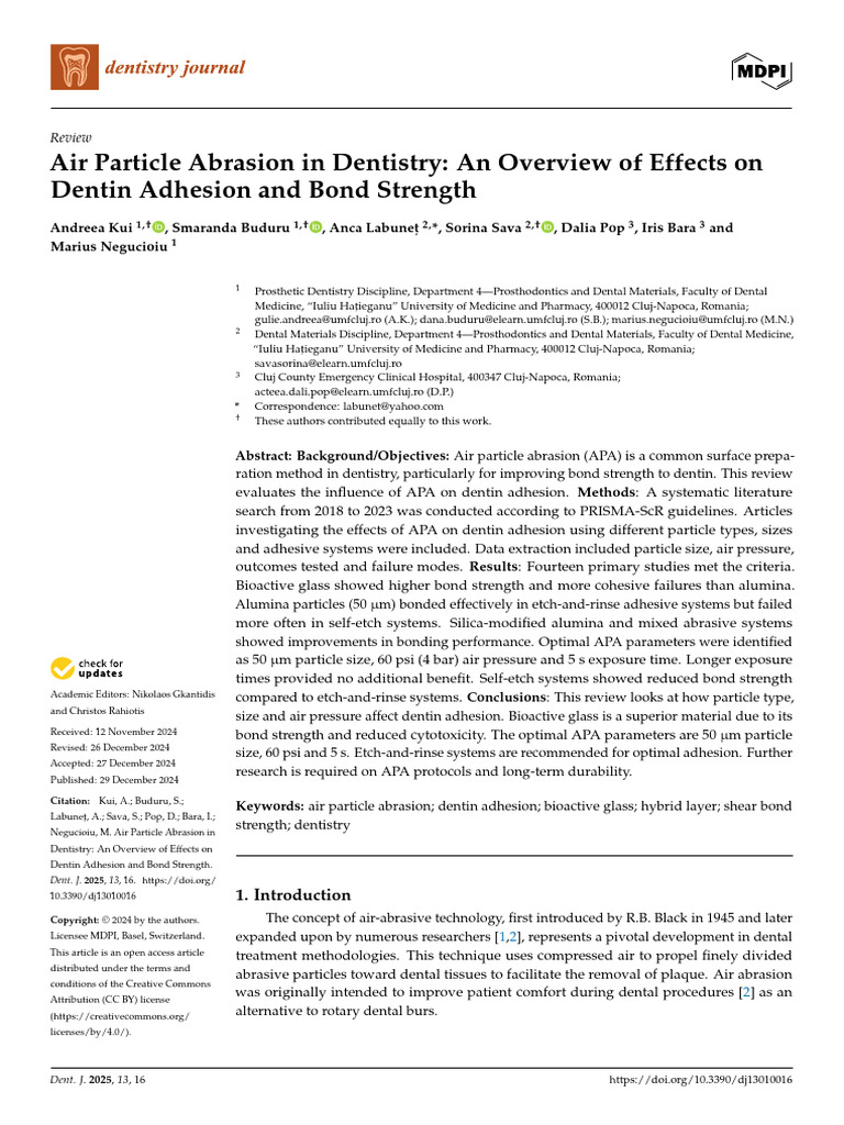 Air Particle Abrasion in Dentistry - An Overview of Effects On Dentin ...