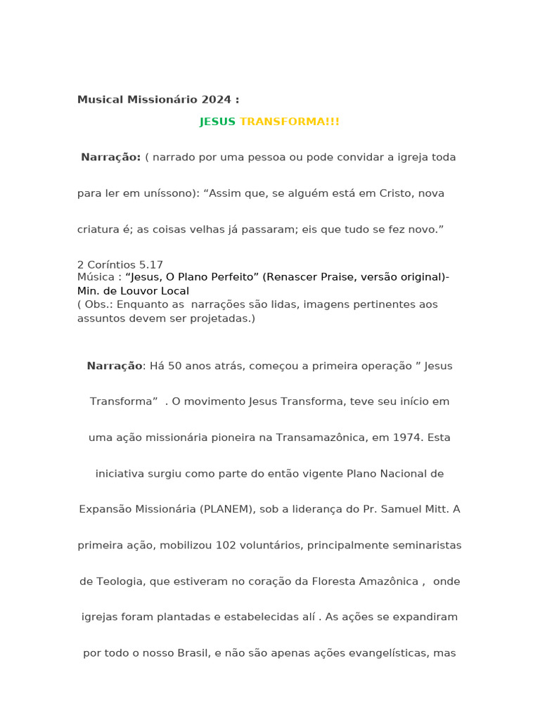 Jesus Transforma: Missões 2024 | PDF | Jesus | Povos indígenas