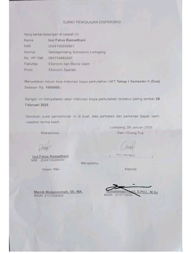 Surat Pengajuan Dispensasi-1 | PDF