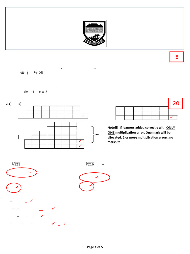 Grade 7 Math Final Examination P 1 Marking Guidelines 2019 | PDF ...