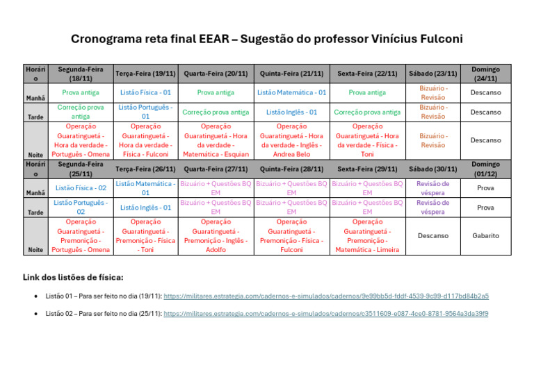 Cronograma Reta Final EEAR (1) | PDF
