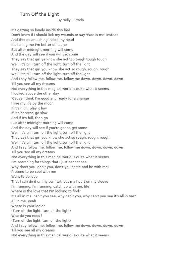 Nelly Furtado's "Turn Off the Light" Lyrics | PDF