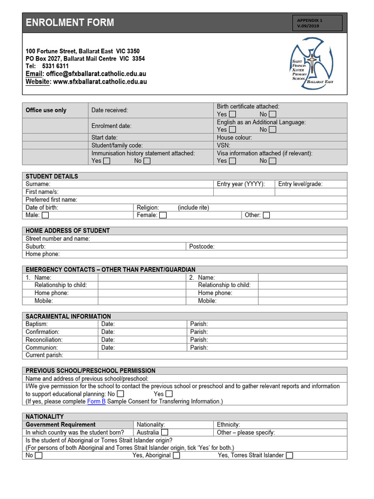 Enrolment Form 2019 1 | PDF