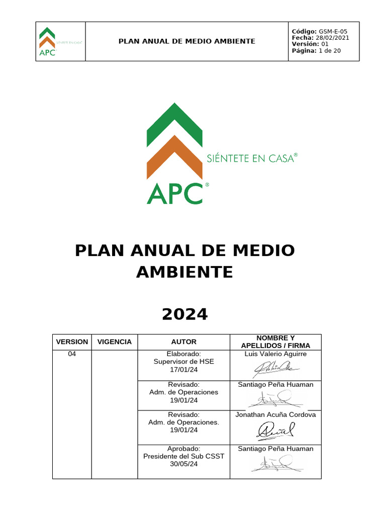 Plan Anual de Medio Ambiente Apc - 2024 | PDF | Residuos | Reciclaje