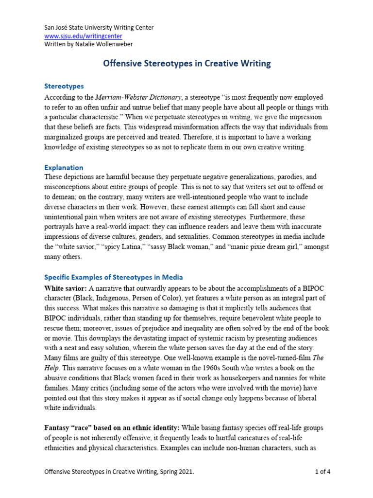 Offensive Stereotypes in Creative Writing - Revised | PDF | Stereotypes ...
