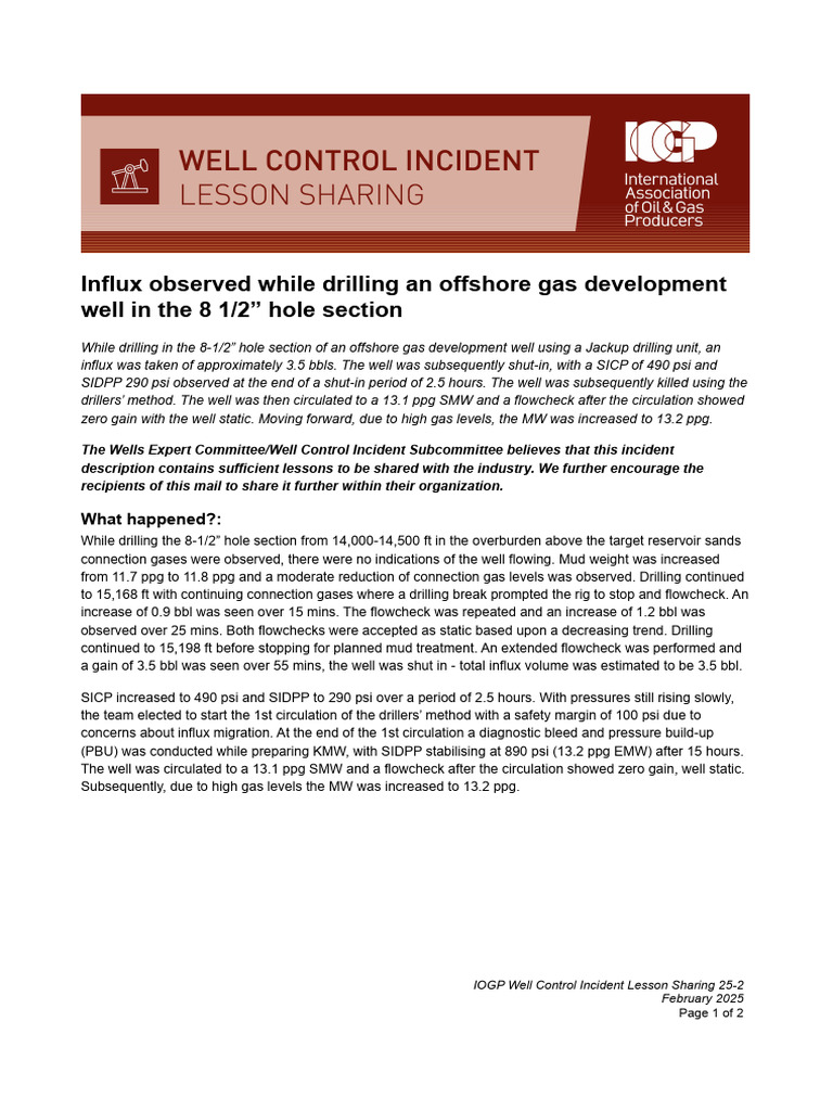 IOGP Well Control Incident Lesson Sharing 25-2 | PDF