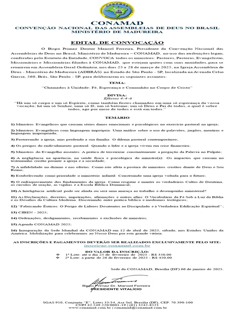 Edital de Convocação Conamad 2025.oficial | PDF | Igreja cristã | Teologia