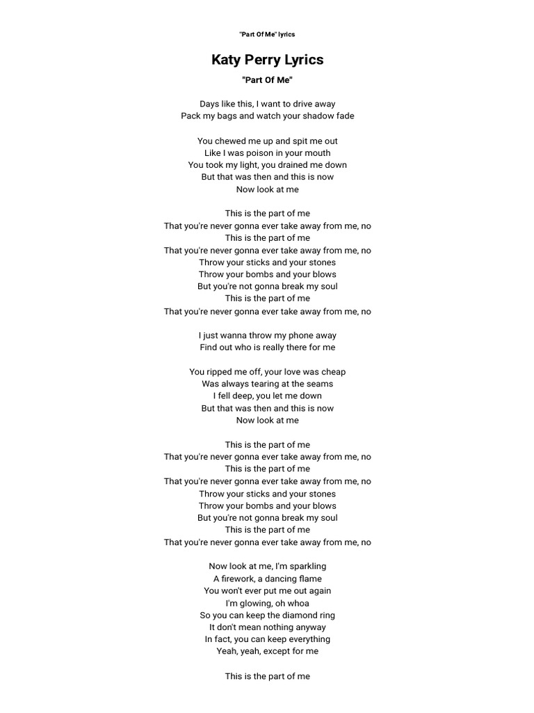 Katy Perry - Part of Me Lyrics | PDF