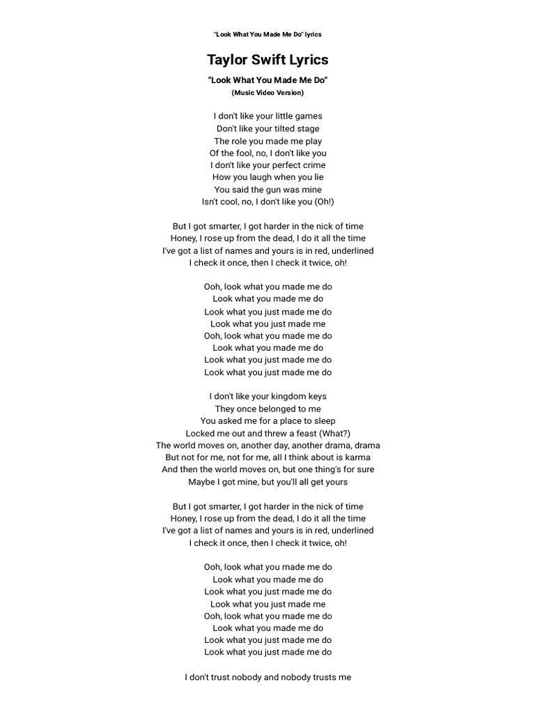 Look What You Made Me Do - Lyrics | PDF