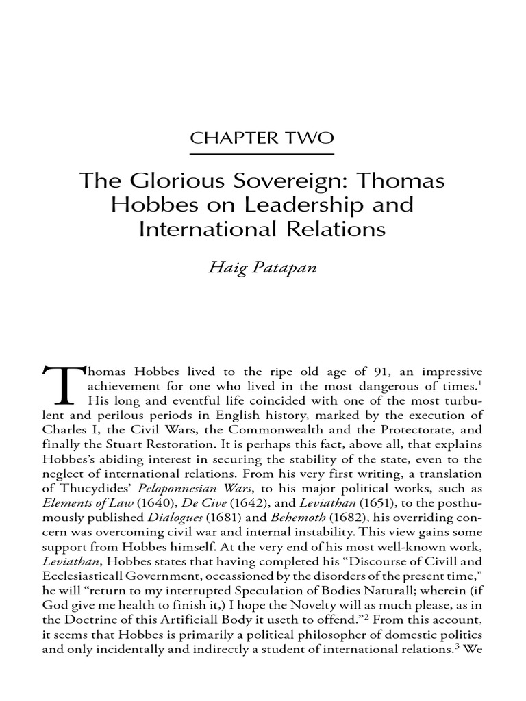 The Glorious Sovereign: Thomas Hobbes On Leadership and International ...