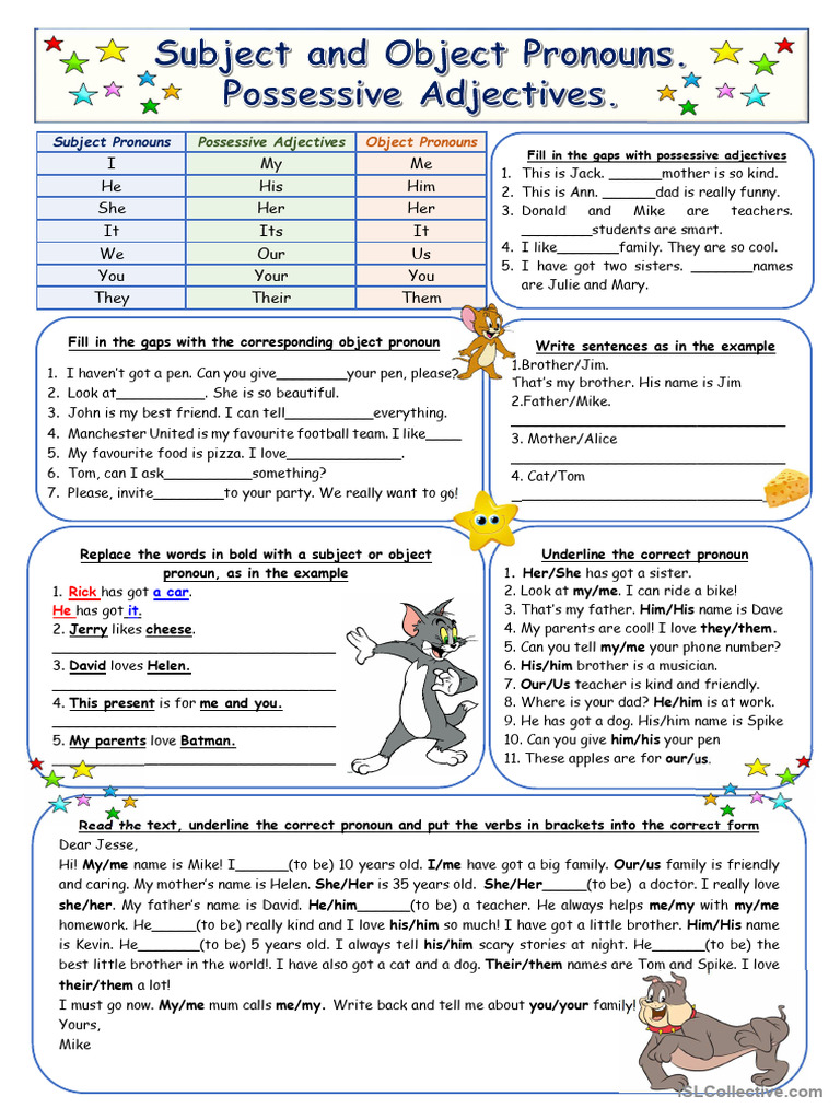 Subject and Object Pronouns. Possessive Adjectives | PDF | Pronoun ...