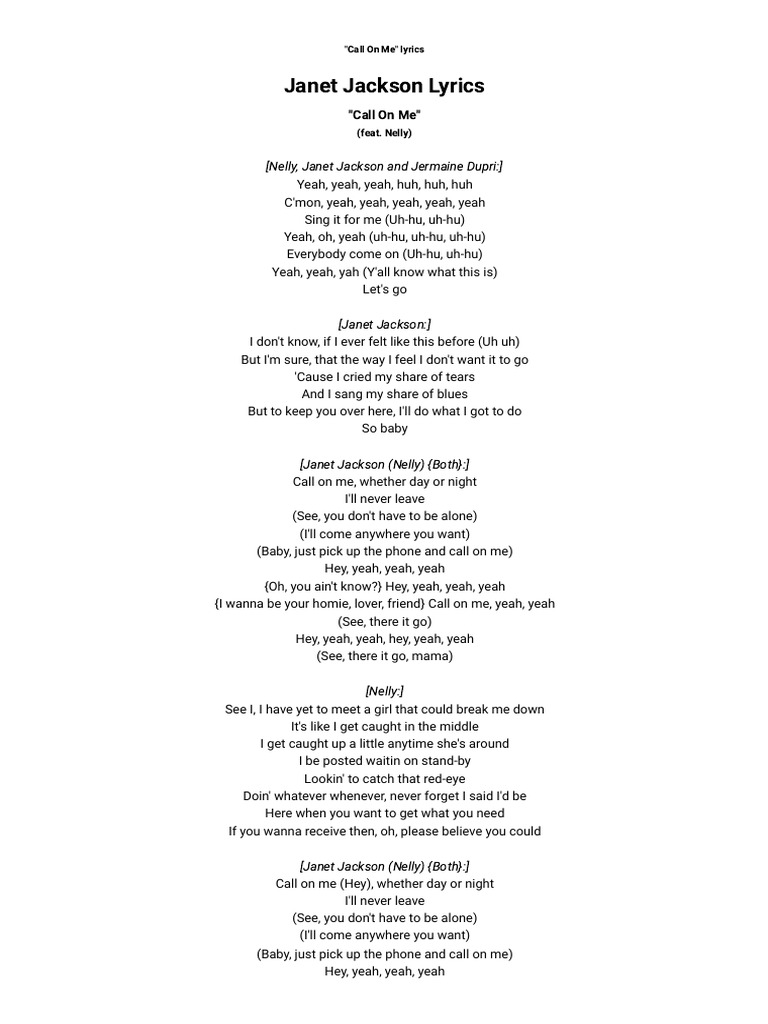 Call On Me - Janet Jackson Lyrics | PDF