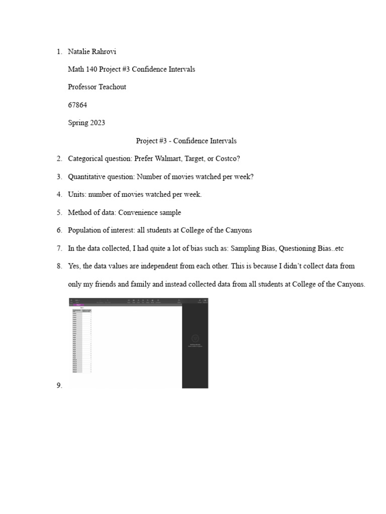 Project 3 Confidence Intervals Pdf