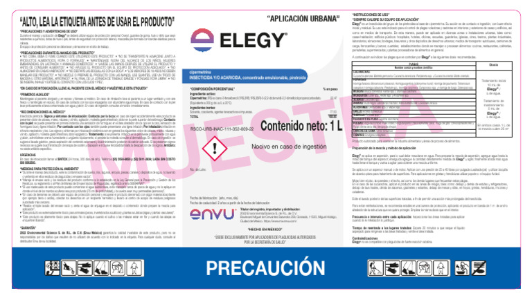 Elegy 1L Etiqueta | PDF | Agua | Hormiga