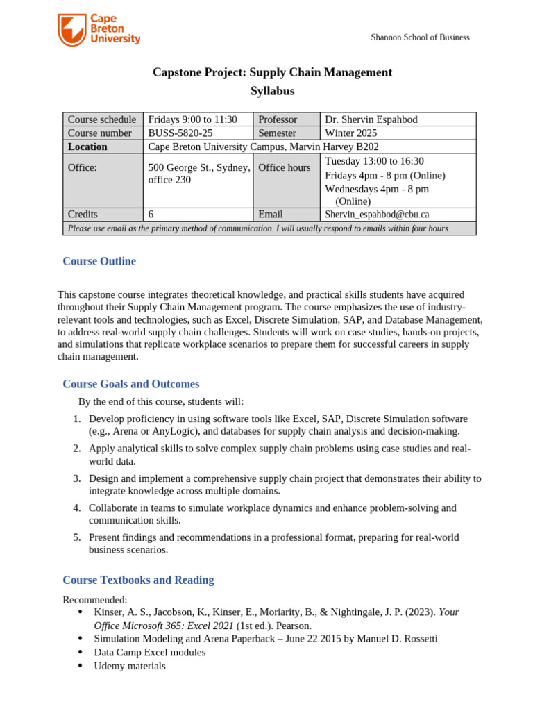 2025 Winter Capstone Project SCM (BUSS-5820-25) Draft | PDF | Microsoft Excel | Simulation