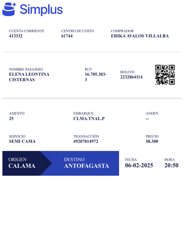 e Tickets Calama Antofagasta 06-02-2025 Ida y Vuelta | PDF | Transporte