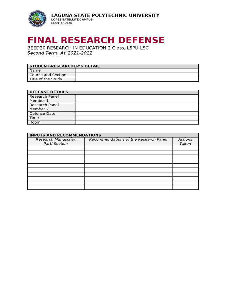 LSPU Lopez Campus Research Defense Summary | PDF