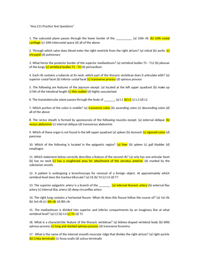 Ana 211 Practic-WPS Office | PDF | Vertebra | Stomach