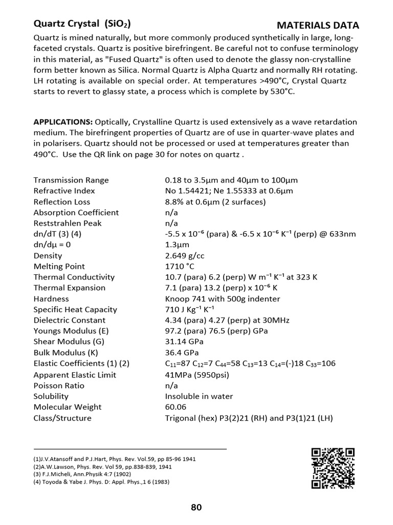 Quartz Crystal Sio2 Data Sheet | PDF | Silicon Dioxide | Materials