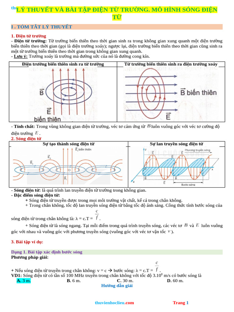 thuvienhoclieu.com-Tom-tat-Ly-thuyet-dien-tu-truong.-mo-hinh-song-dien-tu | PDF
