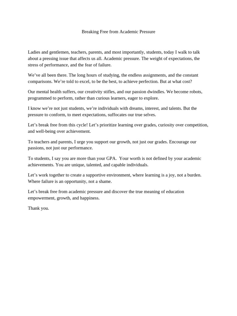 Breaking Free from Academic Pressure | PDF
