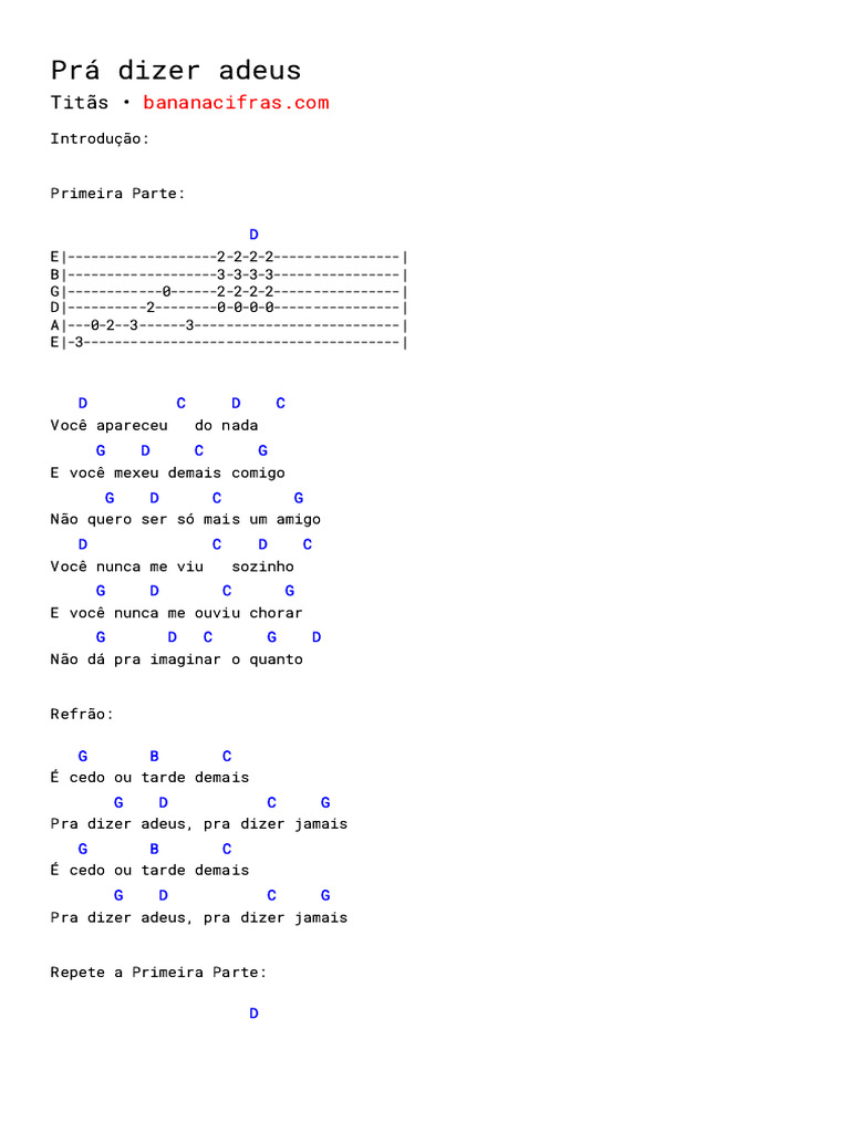Prá dizer adeus SIMPLIFICADA Titãs | PDF