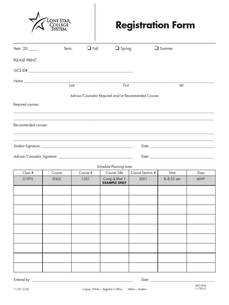 Credit Registration Form | PDF