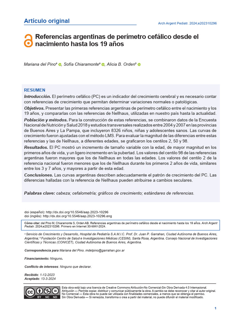 Referencias argentinas de perímetro cefálico | PDF