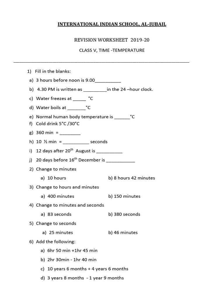 time and temperature- class 5 | PDF | Thermodynamics