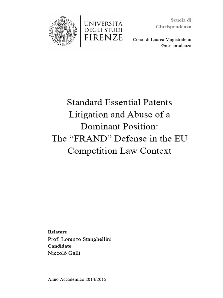 2016-niccolo-galli-the-frand-defense-in-the-eu | PDF | Competition Law ...