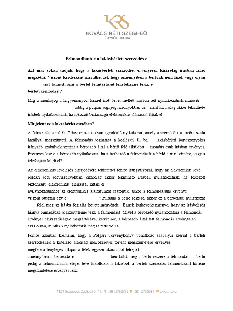 Felmondhato-E A Lakasberleti Szerzodes Emailben | PDF