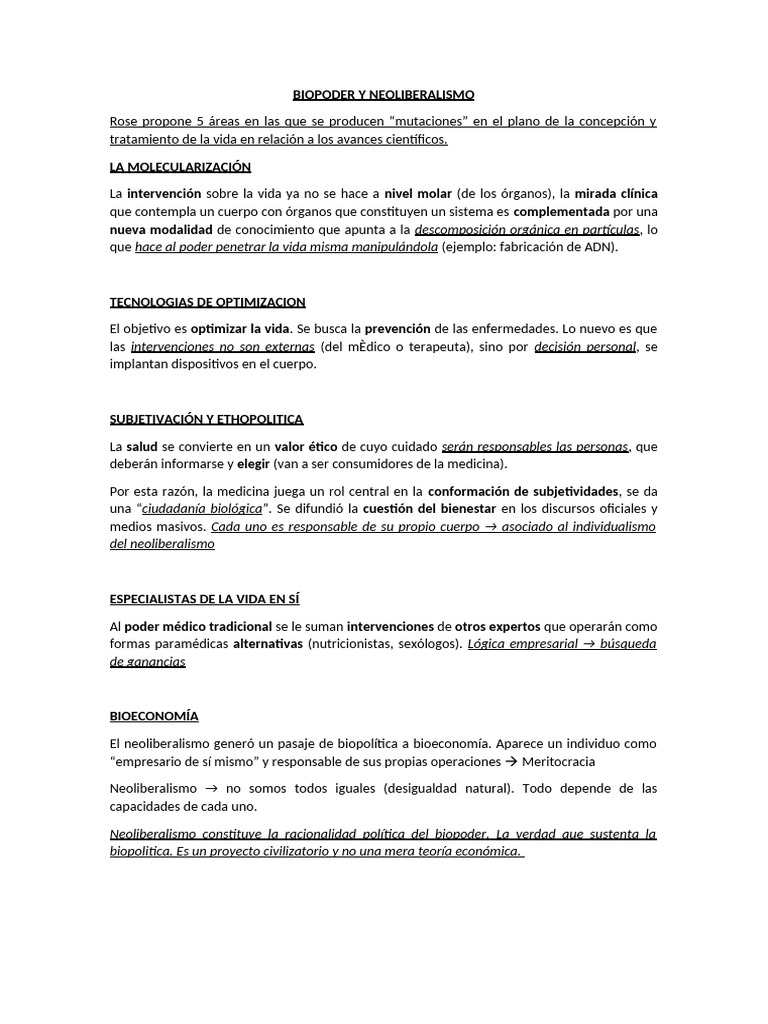 Biopoder y Neoliberalismo: Mutaciones | PDF