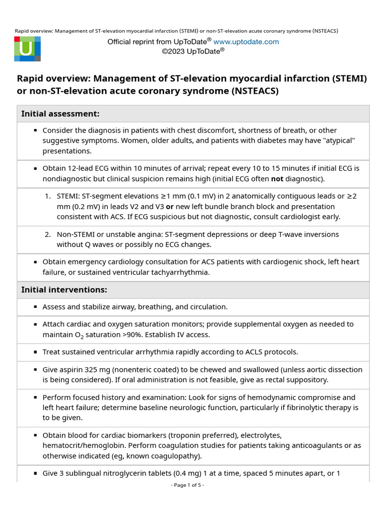 Rapid Overview: Management of ST-elevation Myocardial Infarction (STEMI ...