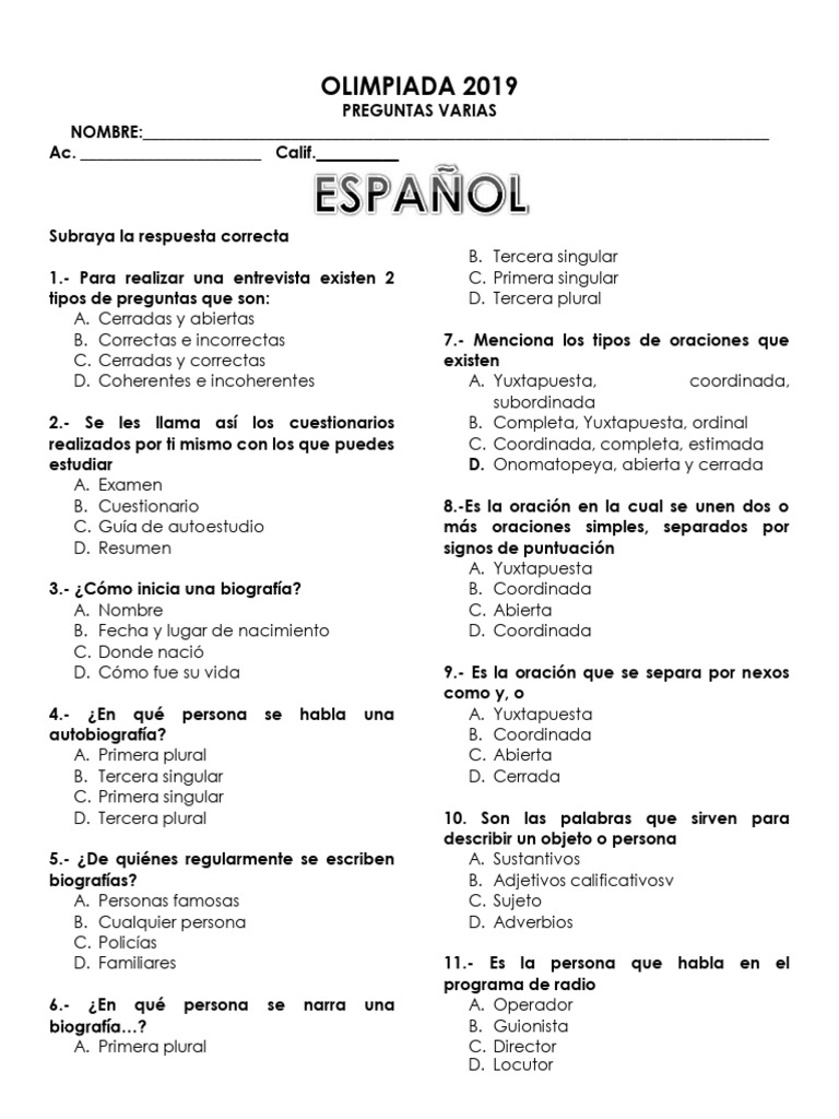 Examen Olimpiada 2019 Español$ | PDF | Poesía | Rima