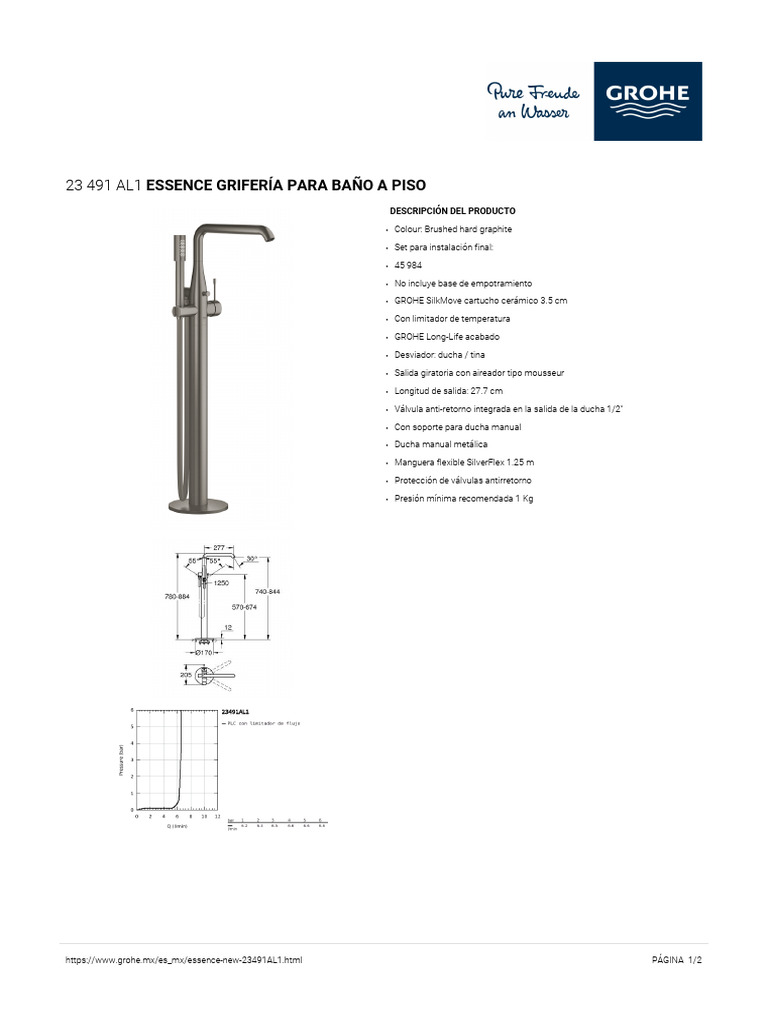 GROHE Specification Sheet 23491AL1 | PDF | Plomería | Ingeniería hidráulica